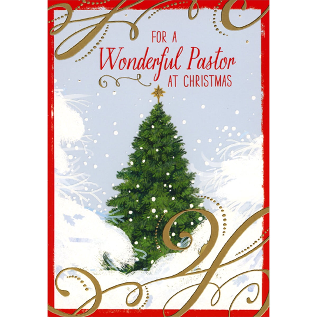 Designer Greetings Evergreen Tree on Blue Gray with Thick Gold Foil ...