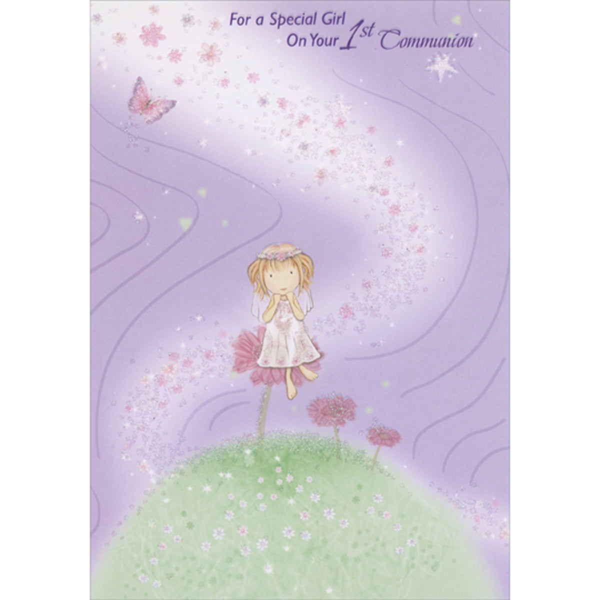 Designer Greetings Fairy Sitting on Pink Flower Among Swirling ...
