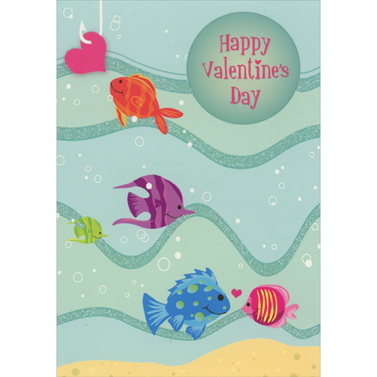 Designer Greetings Five Colorful Fish, Pink Heart on Hook and Sparkling ...