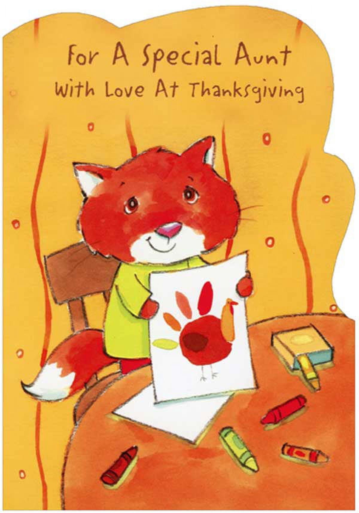 Designer Greetings Fox Child Holding Crayon Drawing of Turkey Juvenile ...