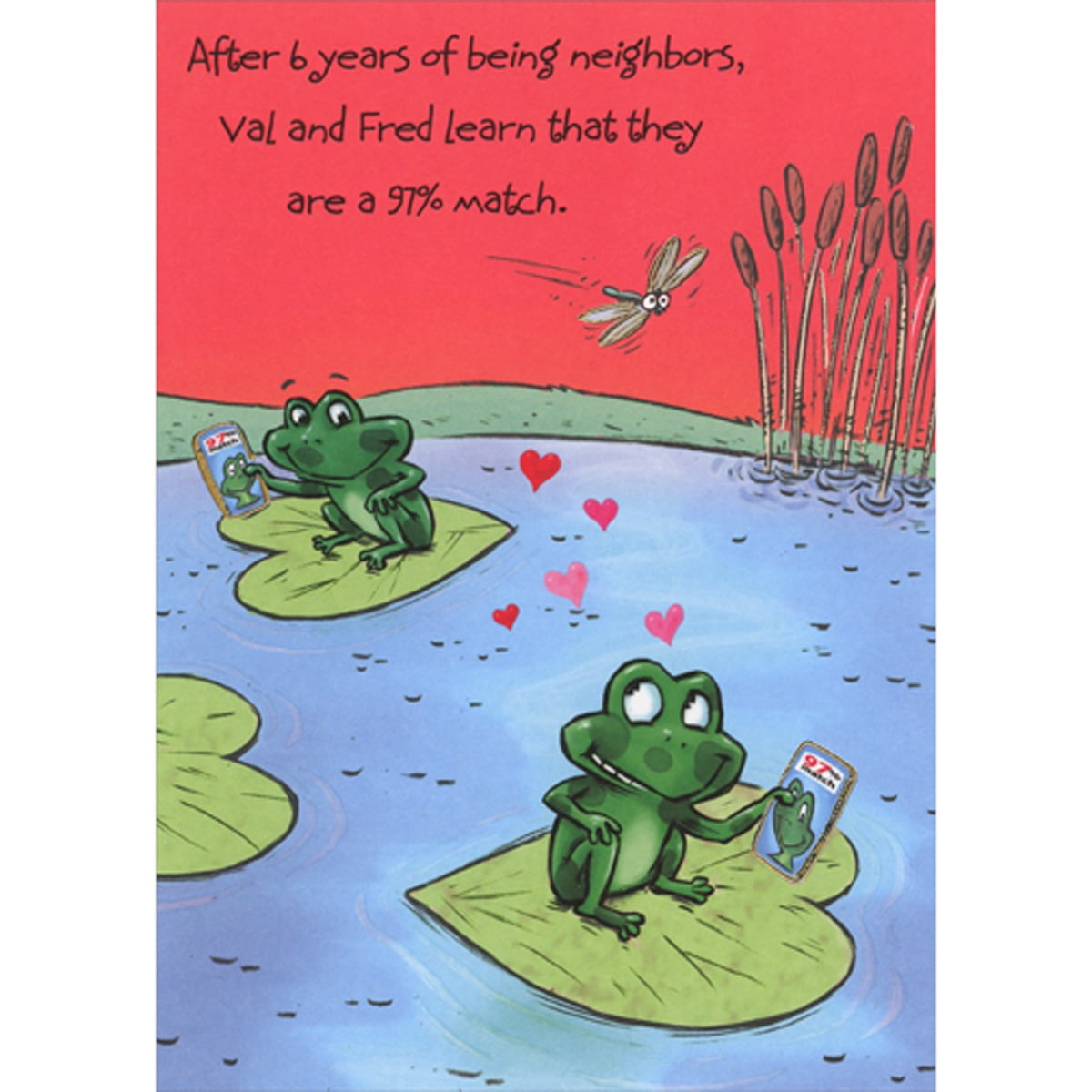 Designer Greetings Frogs on Lily Pads: Finding Match on Phones Humorous ...