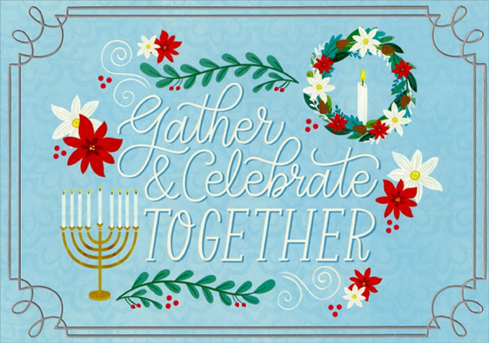 Designer Greetings Gather and Celebrate Together: Menorah, Wreath and ...