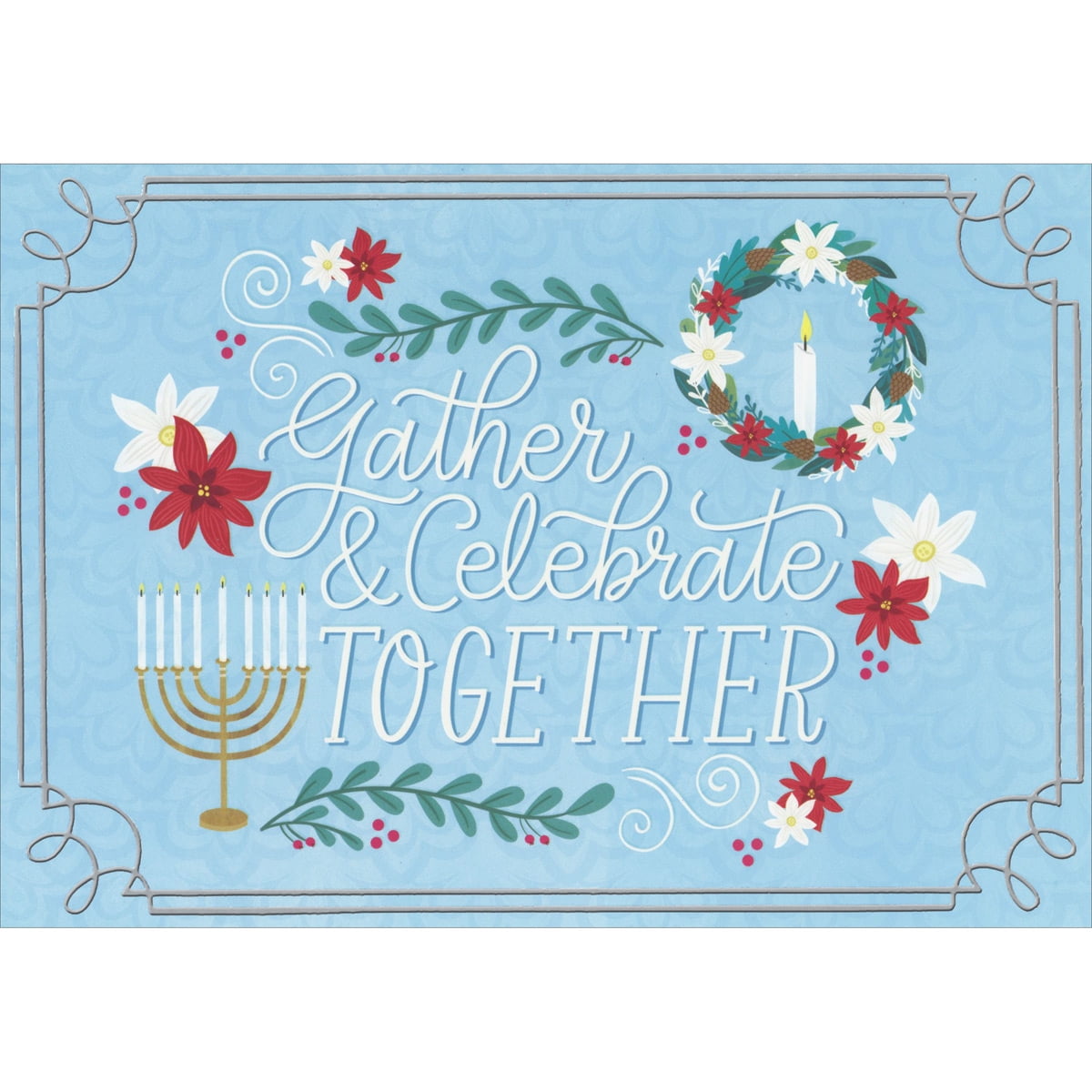 Designer Greetings Gather and Celebrate Together Wreath and Menorah ...
