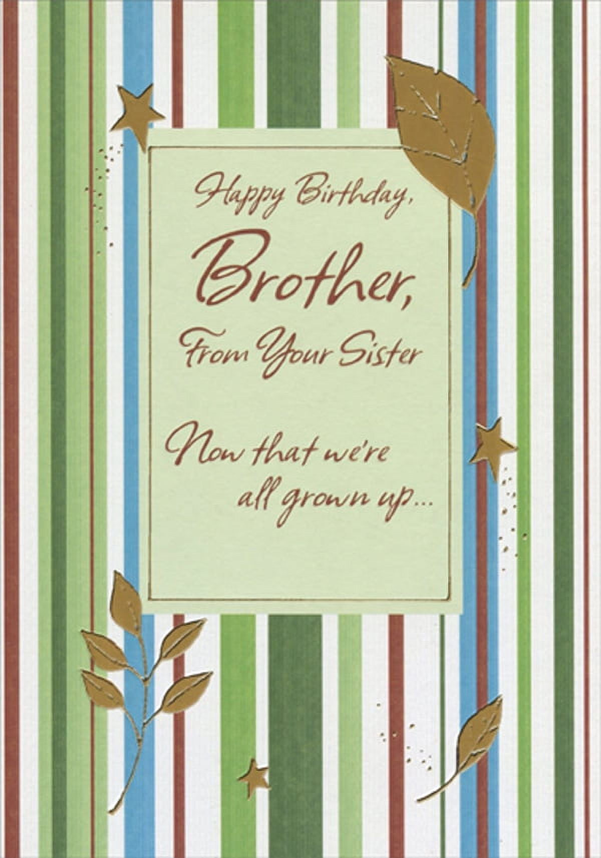 Designer Greetings Gold Foil Leaves and Stars on Stripes Brother ...