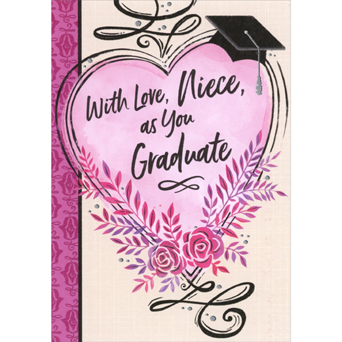 Designer Greetings Grad Cap, Pink Flowers and Large Pink Heart with ...