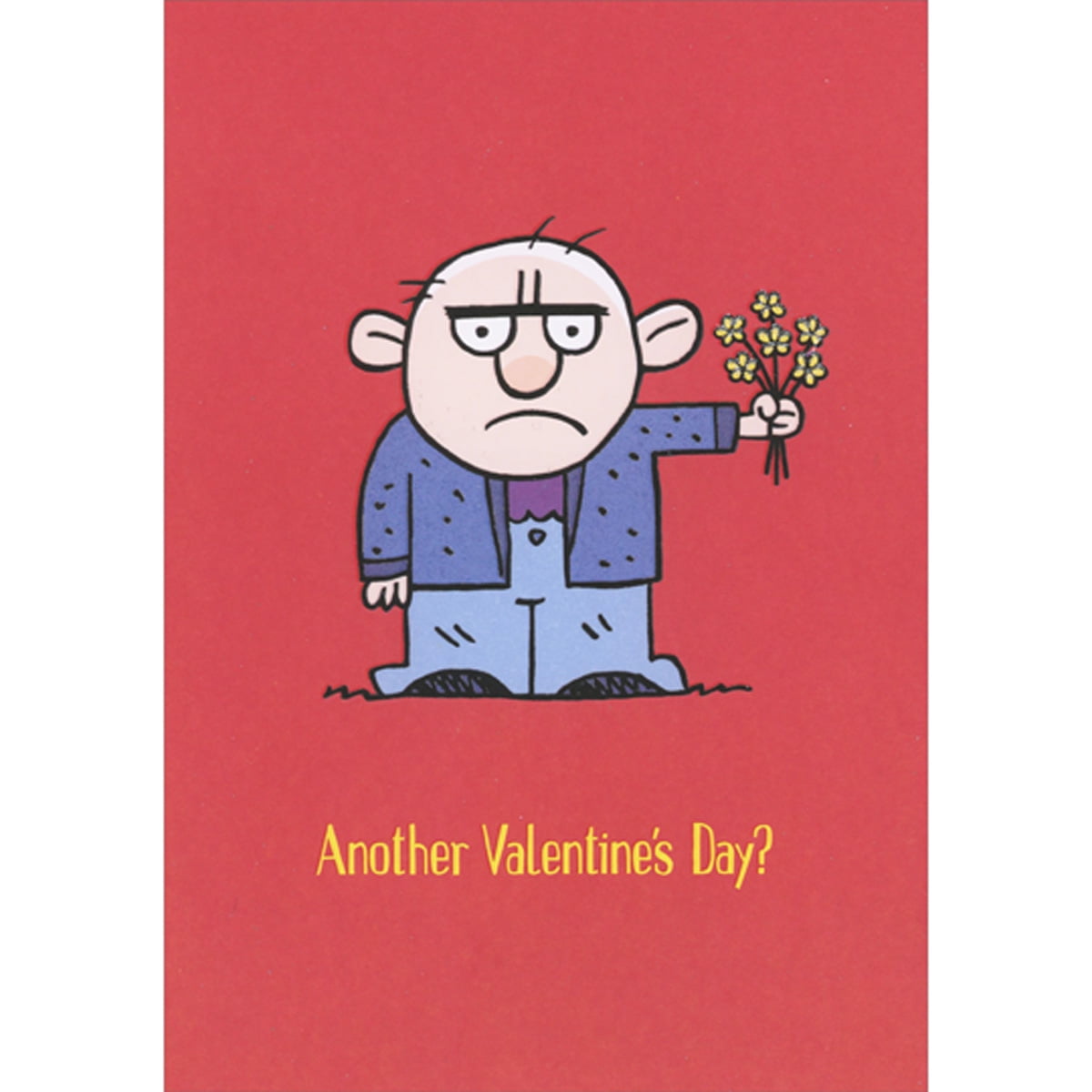 Designer Greetings Grumpy Man Holding Yellow Flowers on Red with ...