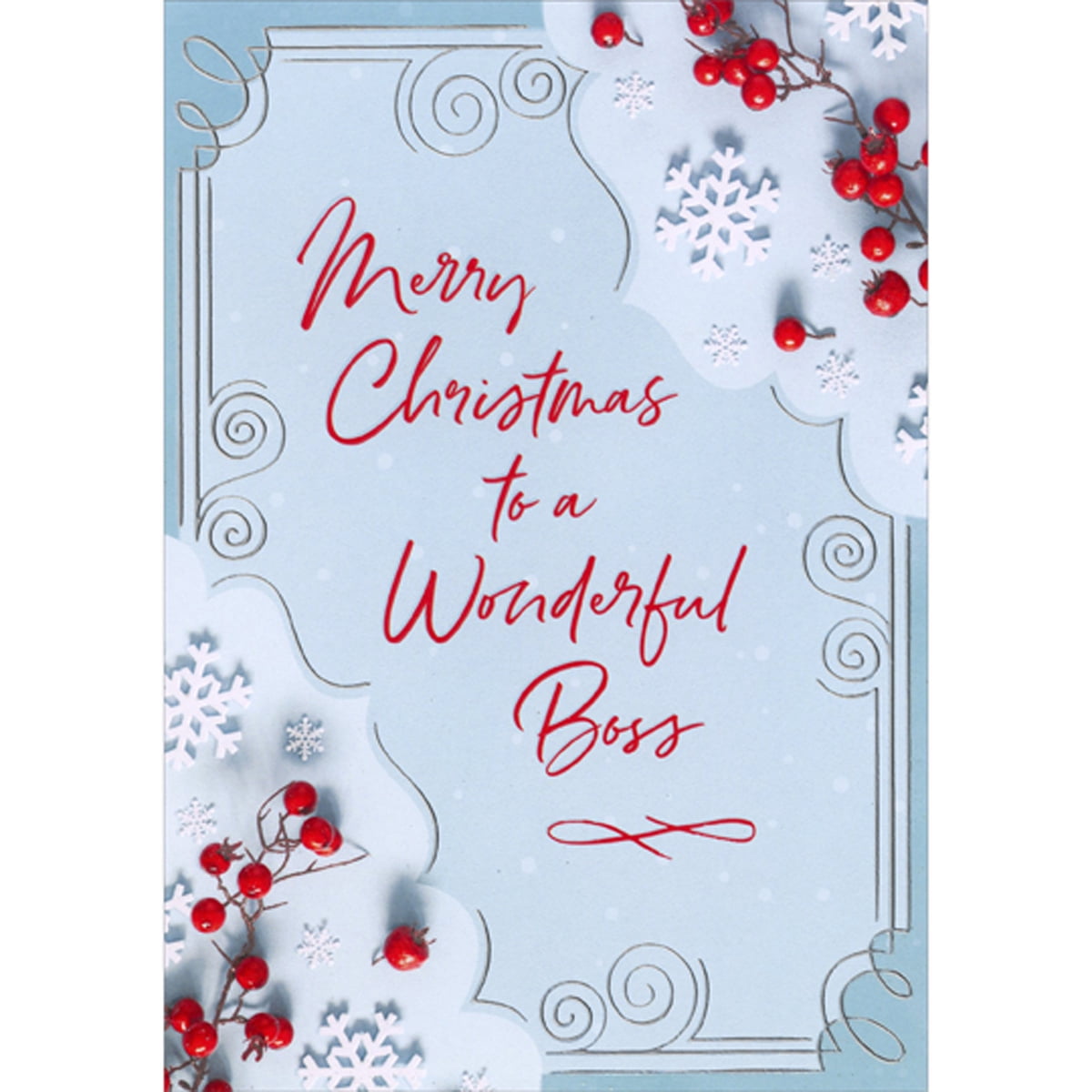 Designer Greetings Holly Berries and Snowflake Borders on Light Blue ...