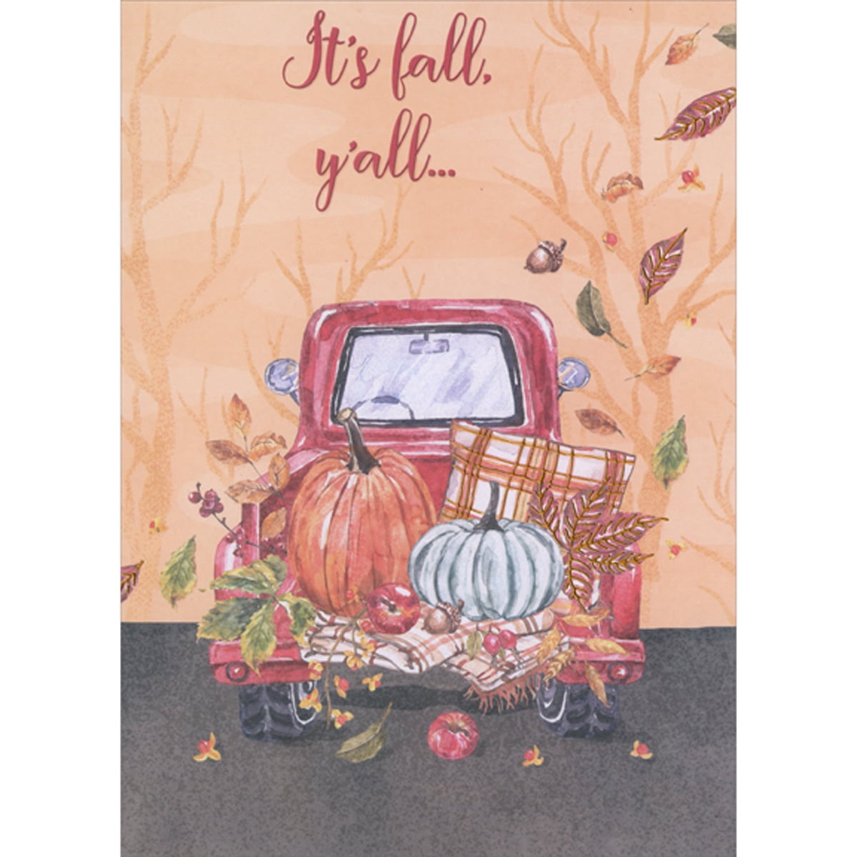 Designer Greetings It's Fall Y'All: Pumpkins and Gourds in Bed of Red ...