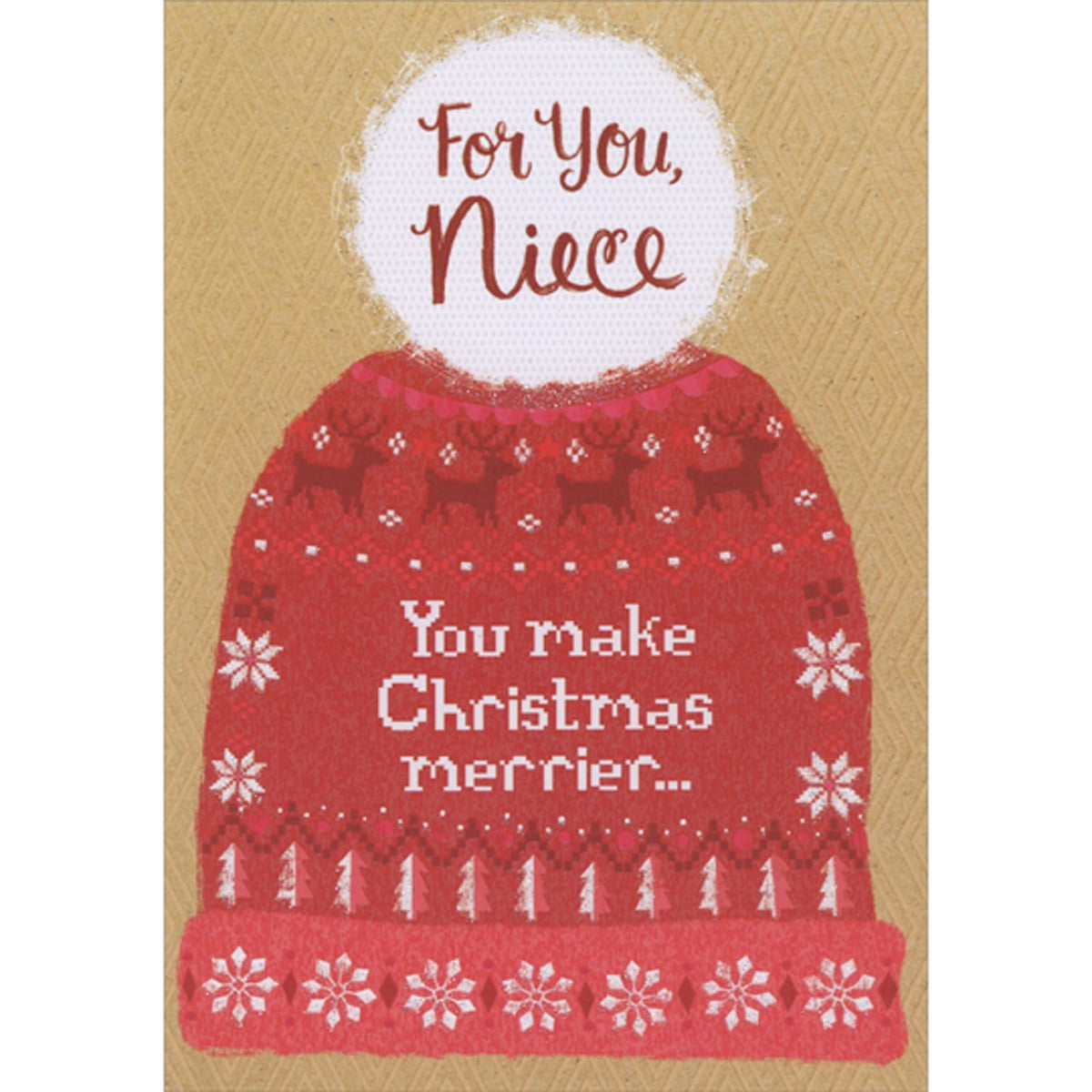 Designer Greetings Knit Red Christmas Hat Decorated with Reindeer ...