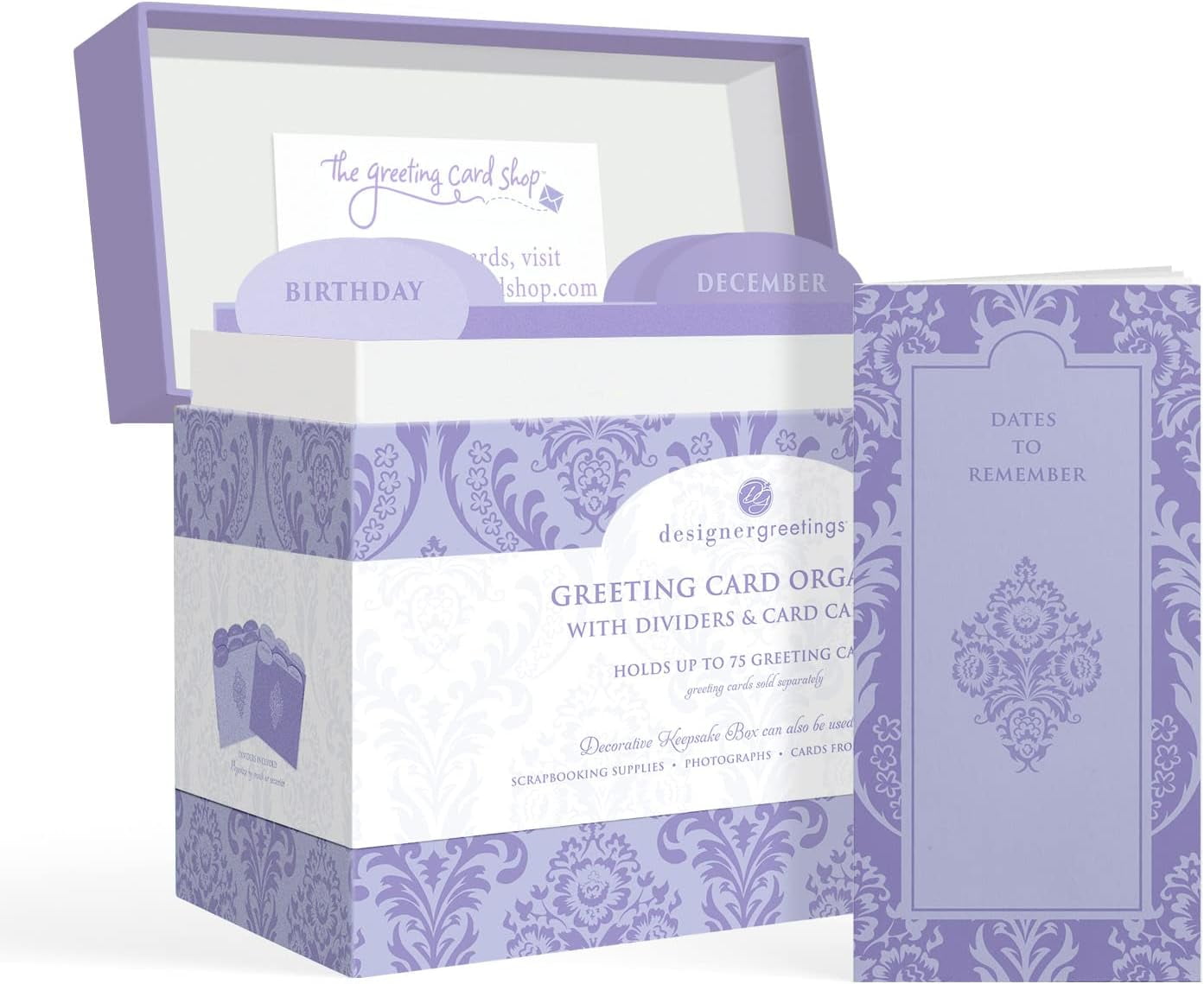 Designer Greetings Greeting Card Storage Box, Lavender Damask, Holds 75 ...