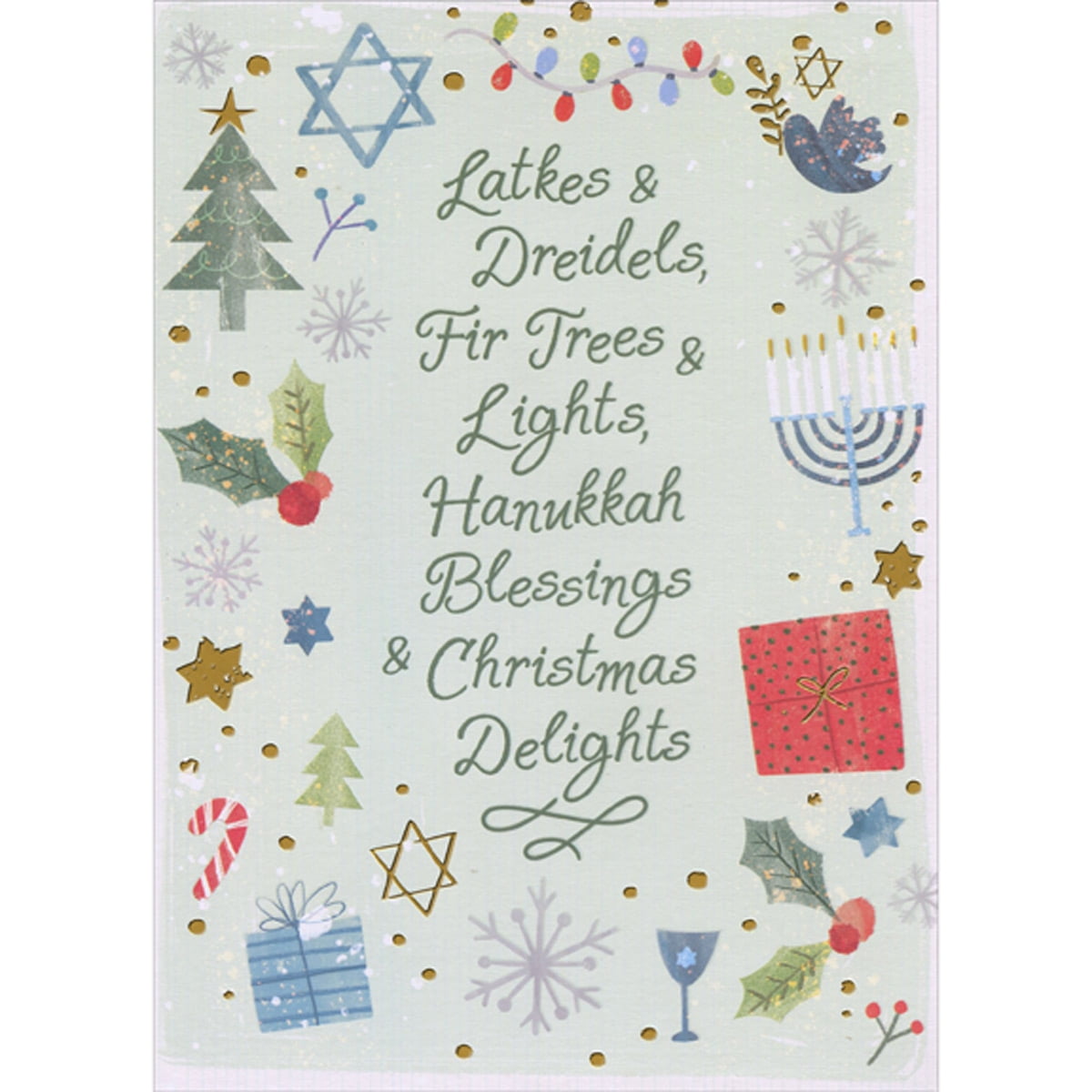 Designer Greetings Latkes and Dreidels, Fir Trees and Lights Interfaith ...