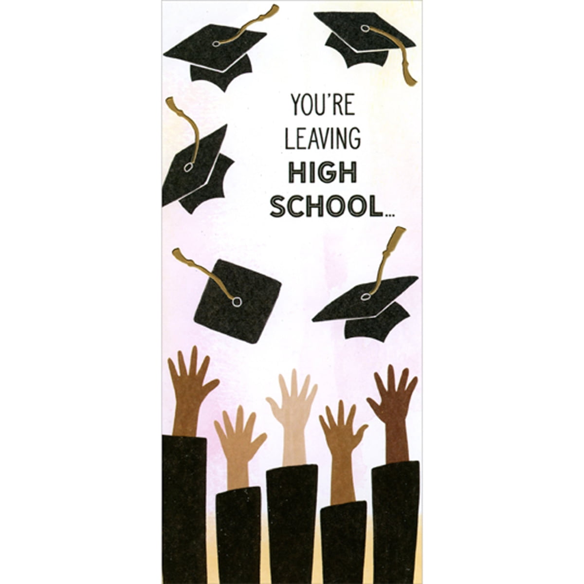 Designer Greetings Leaving High School: Raised Arms Tossing Grad Caps ...