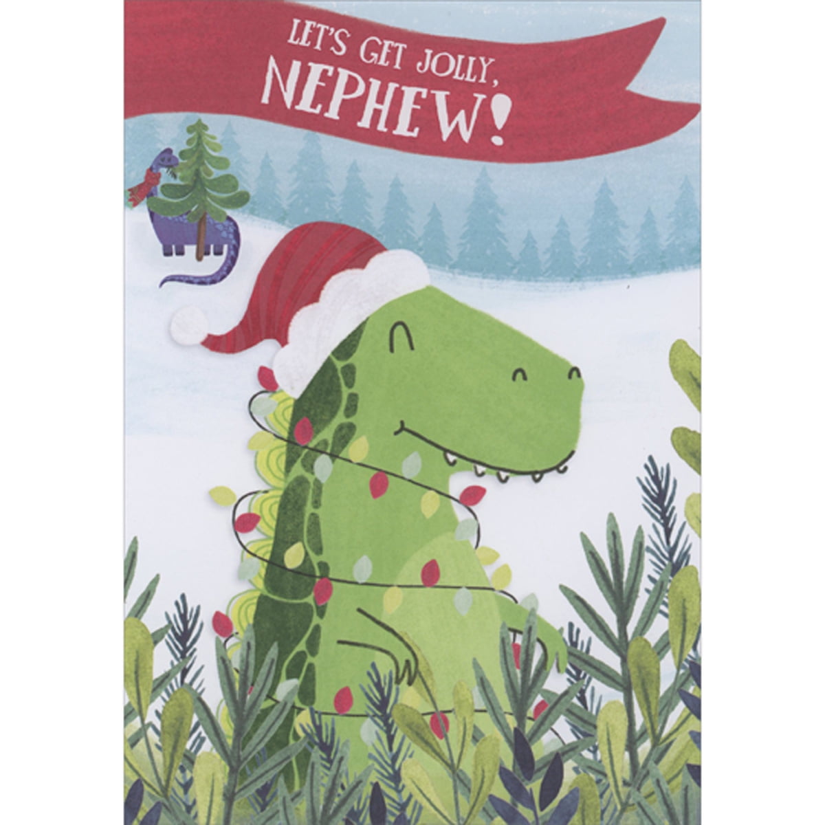 Designer Greetings Let's Get Jolly: Green Dinosaur Wrapped in String of ...