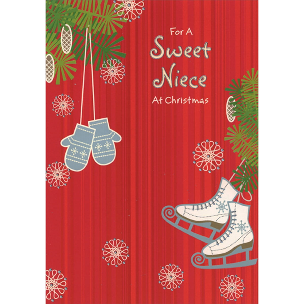 Designer Greetings Light Blue Mittens and Ice Skates Hanging from Tree ...