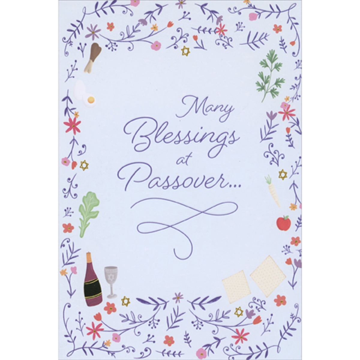 Designer Greetings Many Blessings: Border of Flowers, Plants and Seder ...