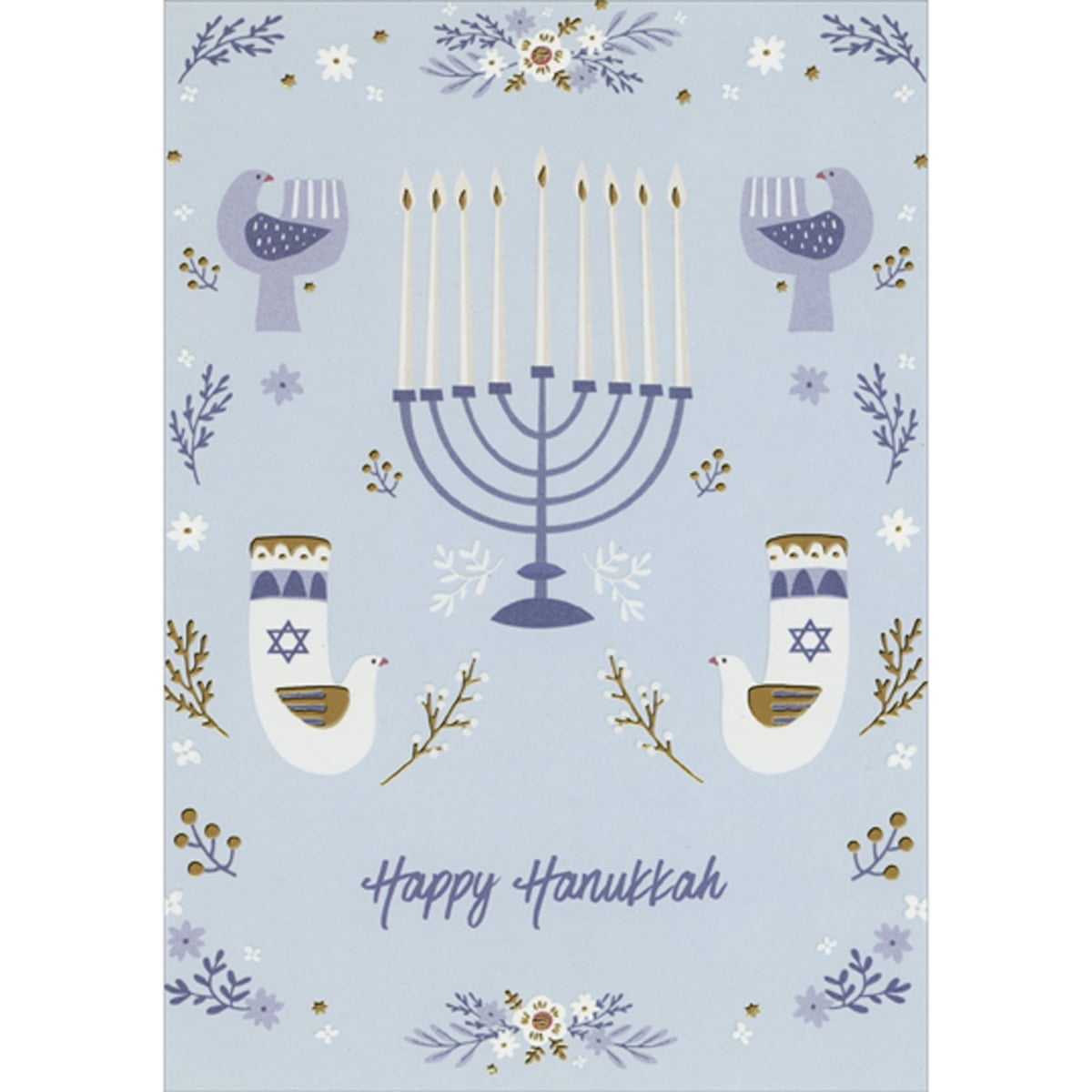Designer Greetings Menorah Surrounded by Four White and Gray Doves ...