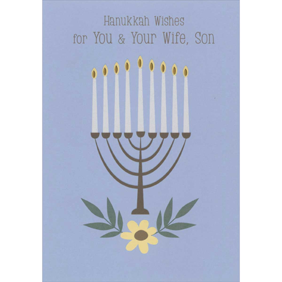 Designer Greetings Menorah and Single Yellow Flower on Light Blue ...