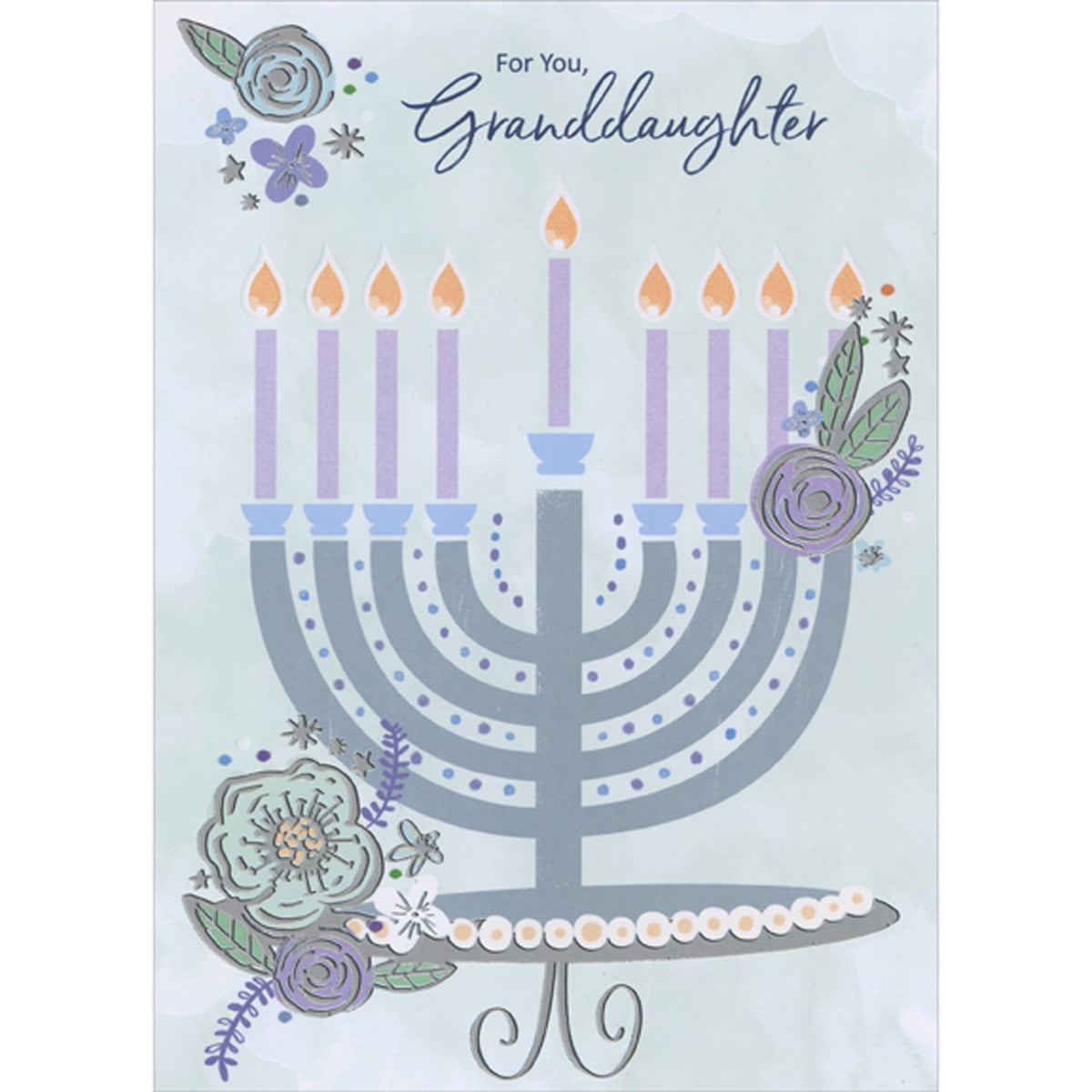 Designer Greetings Menorah with Light Purple Candles and Silver ...
