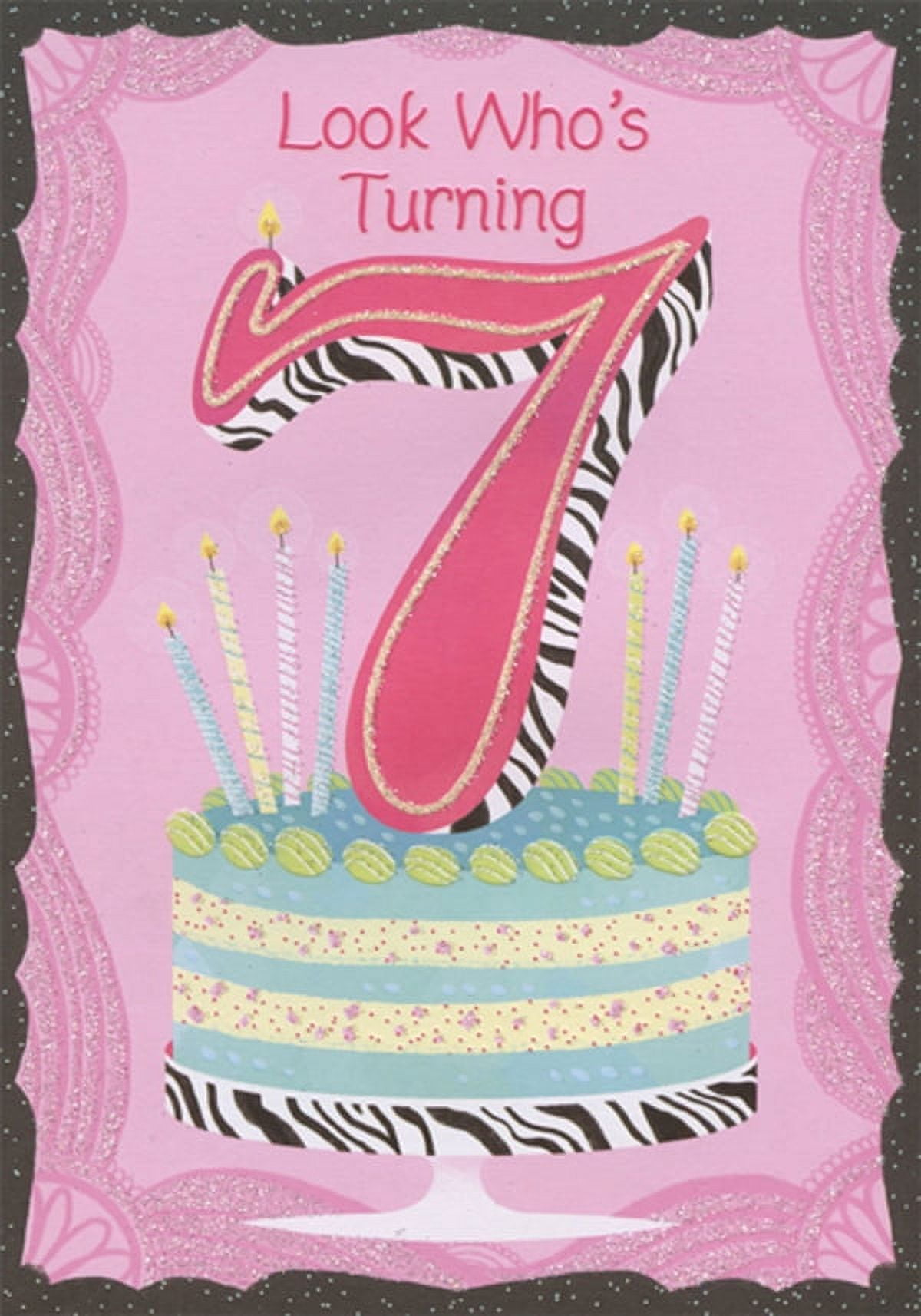 Designer Greetings Number 7 Zebra Pattern and Cake Age 7 / 7th Birthday ...