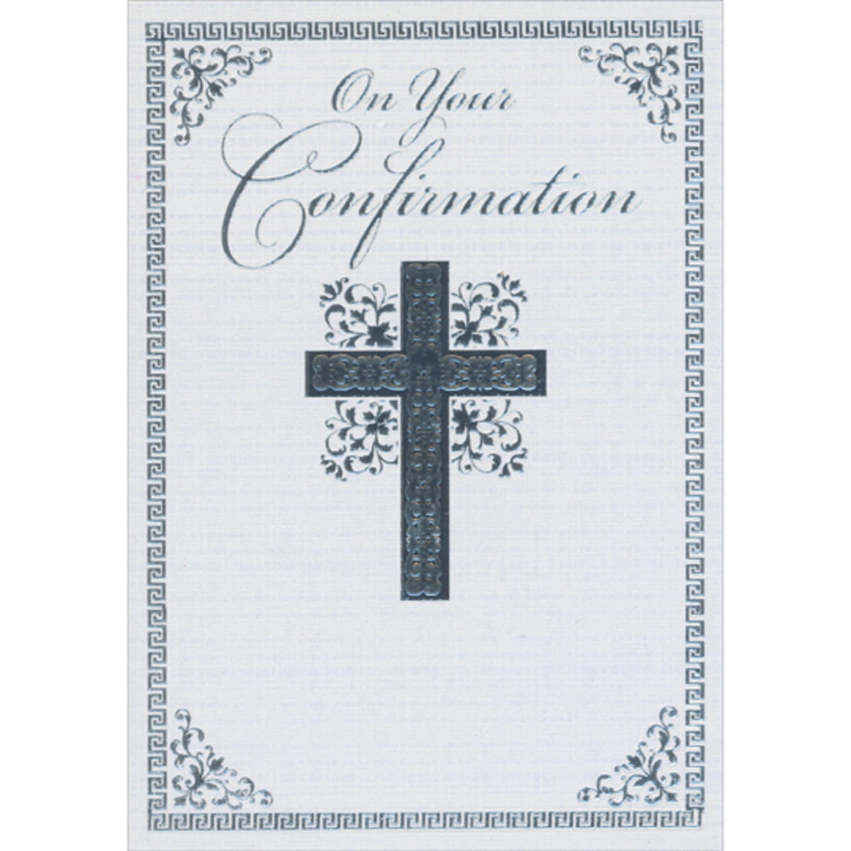 Designer Greetings Ornate Silver Foil Cross, Flowers and Border on ...