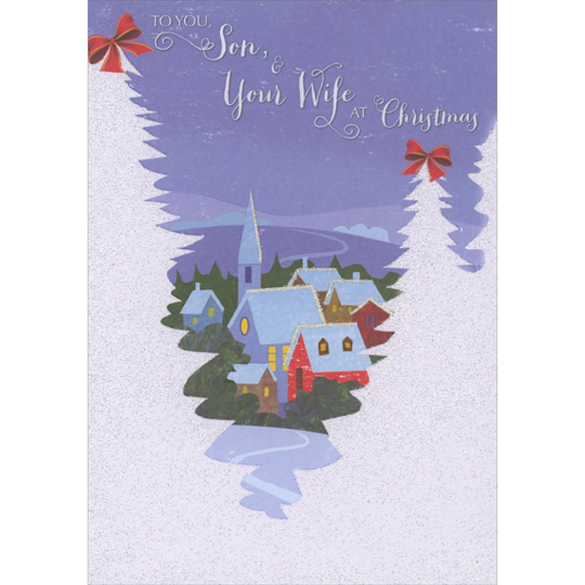 Designer Greetings Peeking Through White Glitter Trees to View Town ...
