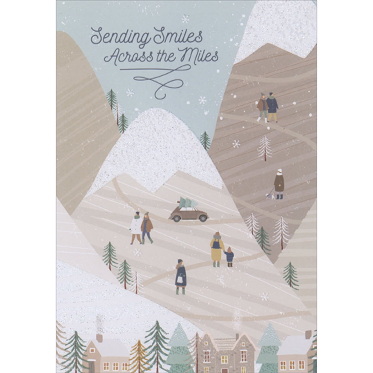 Designer Greetings People Walking on Snow Capped Mountains Across the ...
