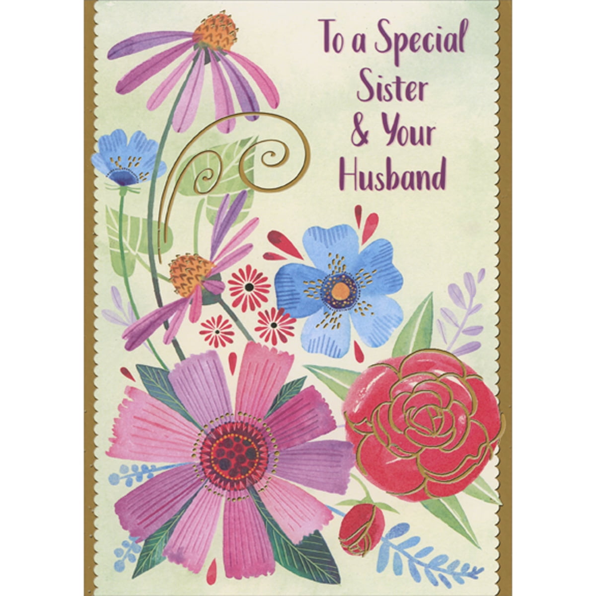 Designer Greetings Purple, Blue and Red Flowers with Gold Foil Accents ...