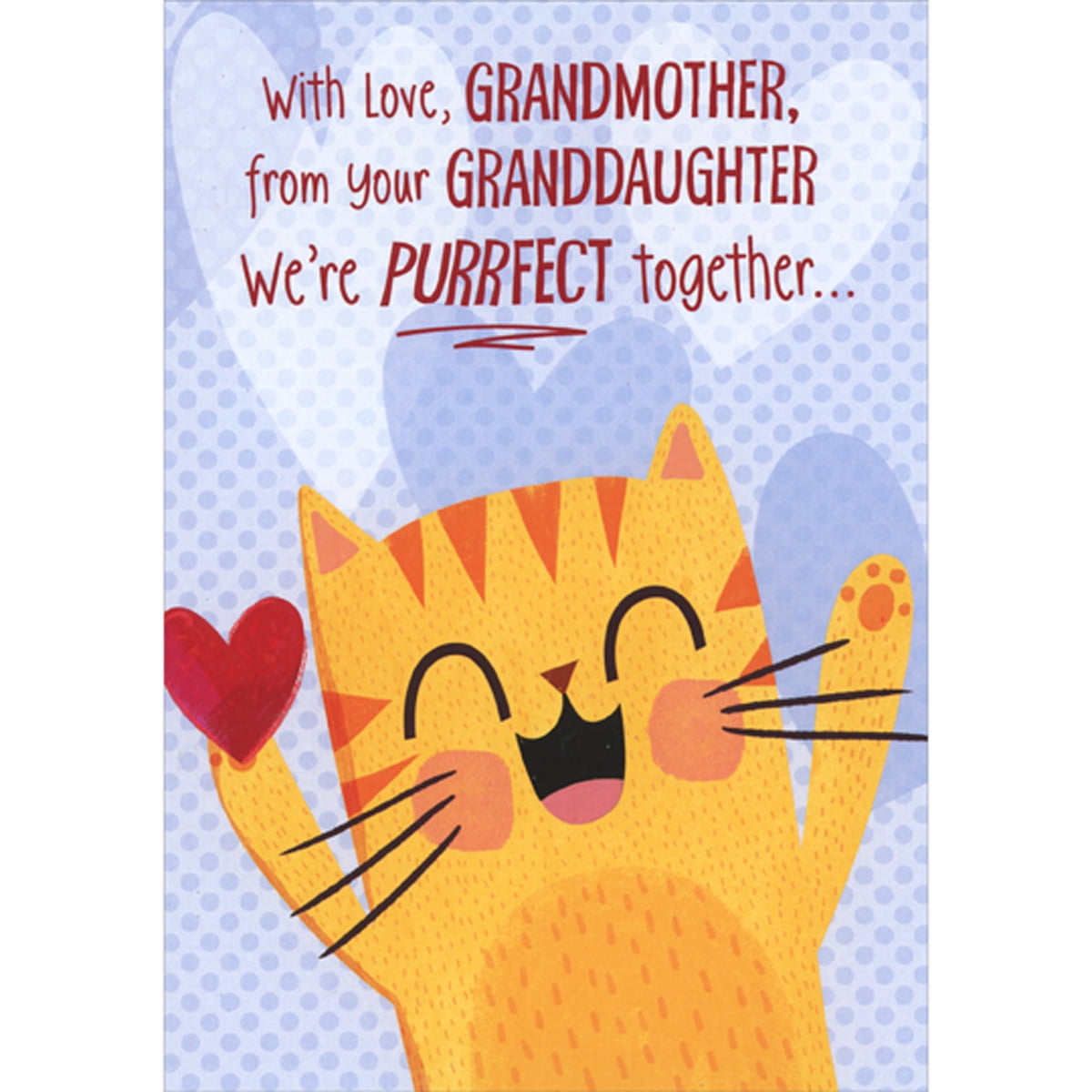 Designer Greetings Purrfect Together Cute Cheering Cat Holding Red ...
