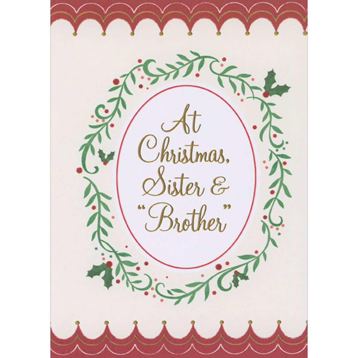 Designer Greetings Red Bordered Oval Inside Vine and Holly Wreath on ...