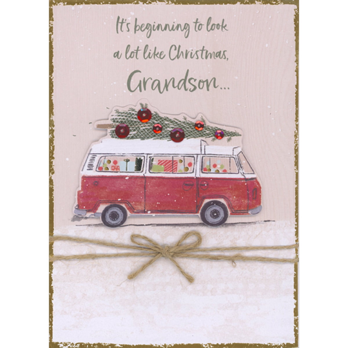 Designer Greetings Red Die Cut 3D VW Bus / Van, Tree, Sequins, Brown ...