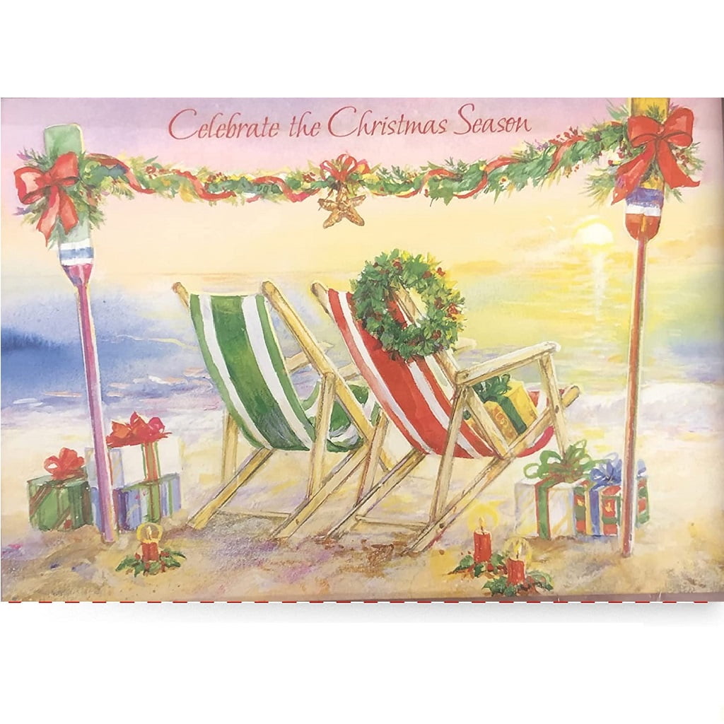 Designer Greetings Red Farm 18 Striped Beach Chairs with Garland ...