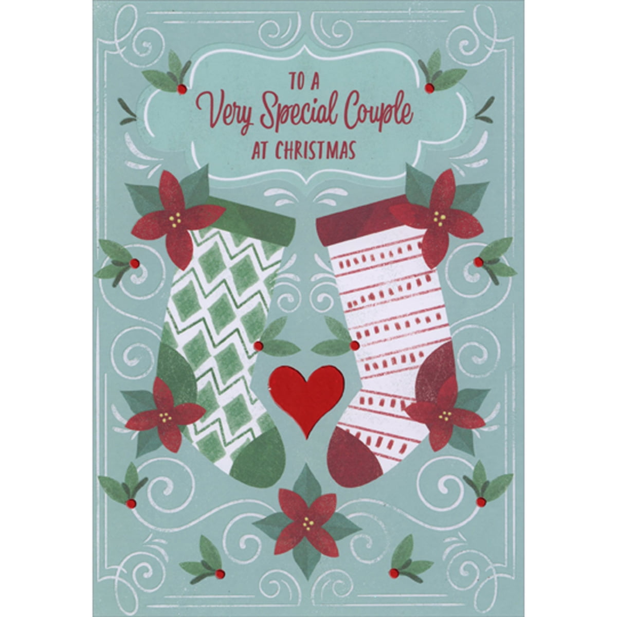 Designer Greetings Red Foil Heart Between Green and Red Patterned ...