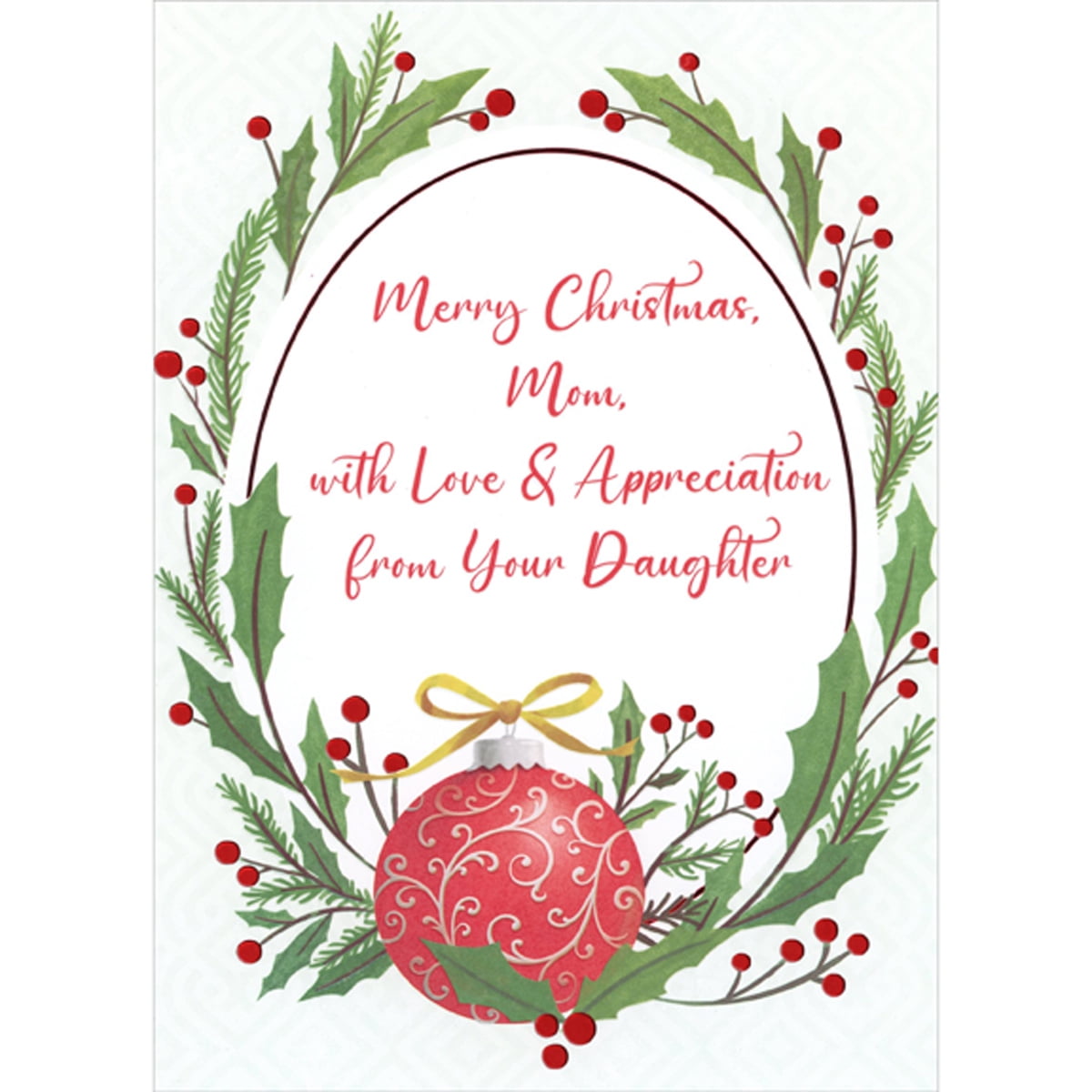 Designer Greetings Red Ornament, Holly and Pine Around Thin Red Foil ...