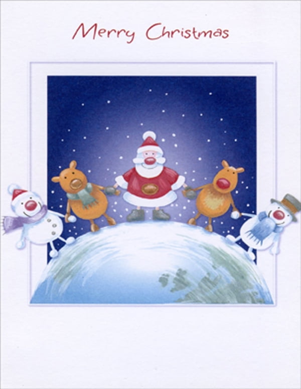 Designer Greetings Santa, Reindeer and Snowmen Holding Hands Box of 18 ...