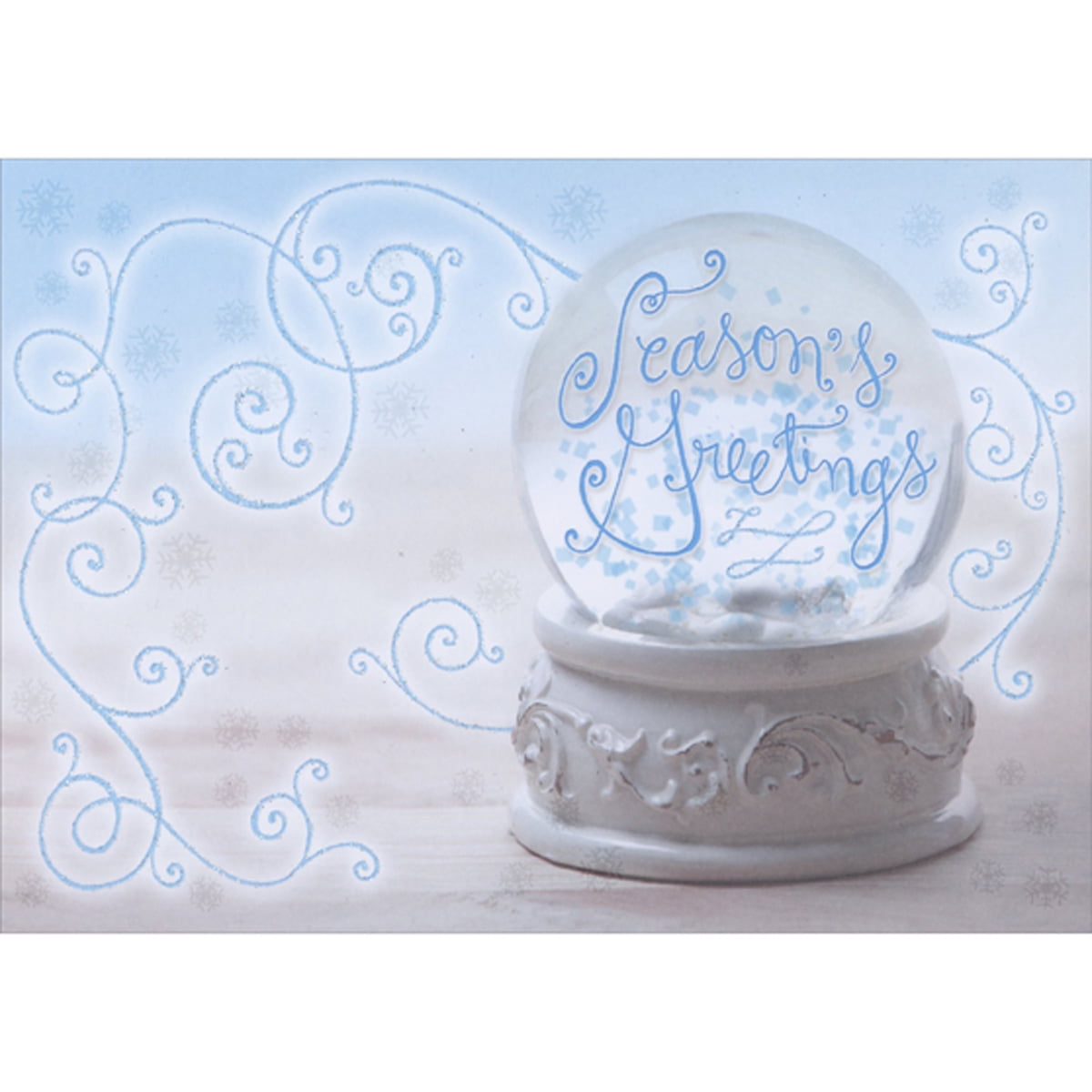 Designer Greetings Season's Greetings Snow Globe and Light Blue Glitter ...