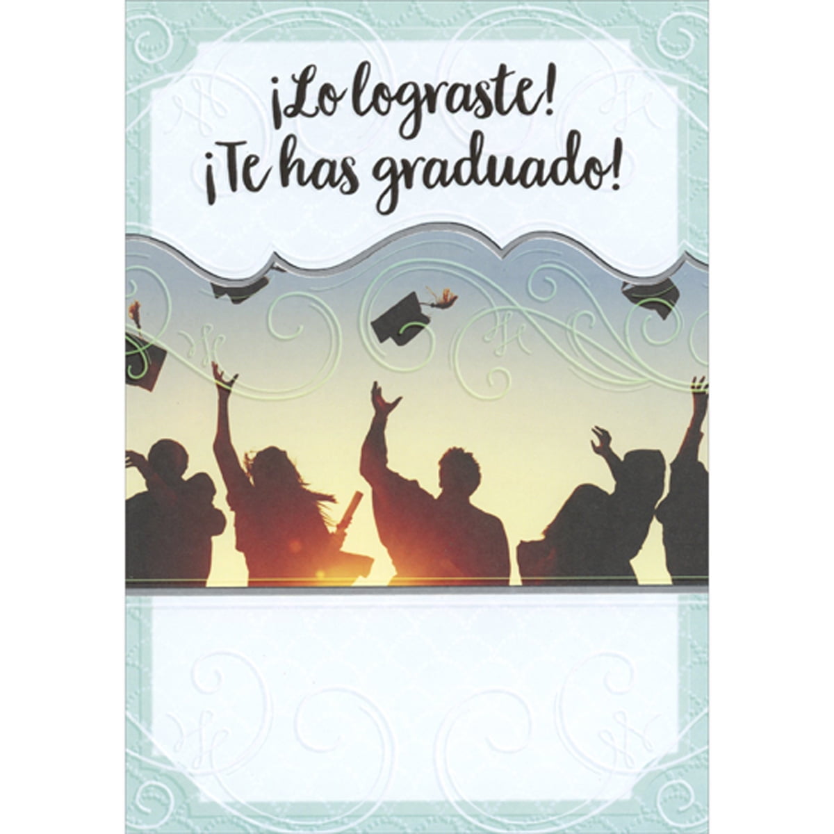 Designer Greetings Silhouette of Five Grads Throwing Caps into Air on ...