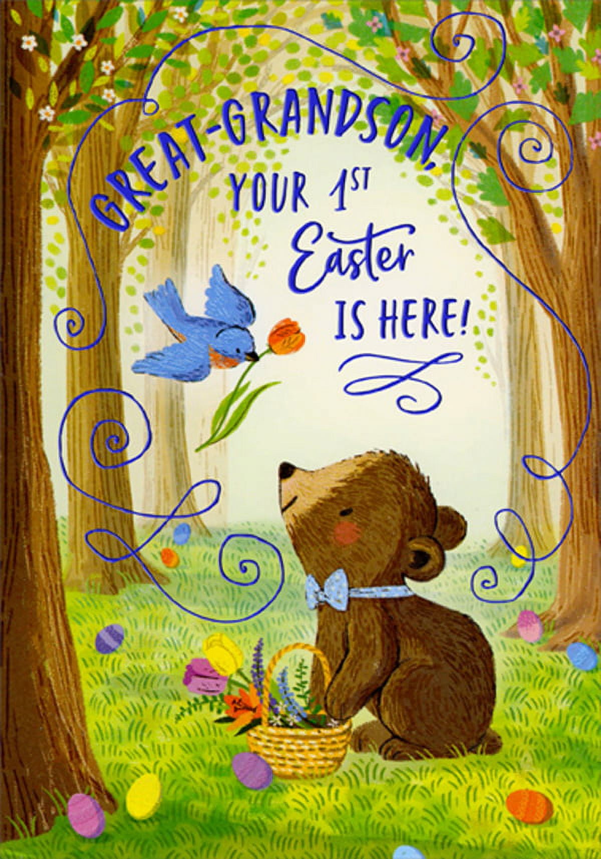 Designer Greetings Small Bear and Blue Bird Collecting Flowers in ...