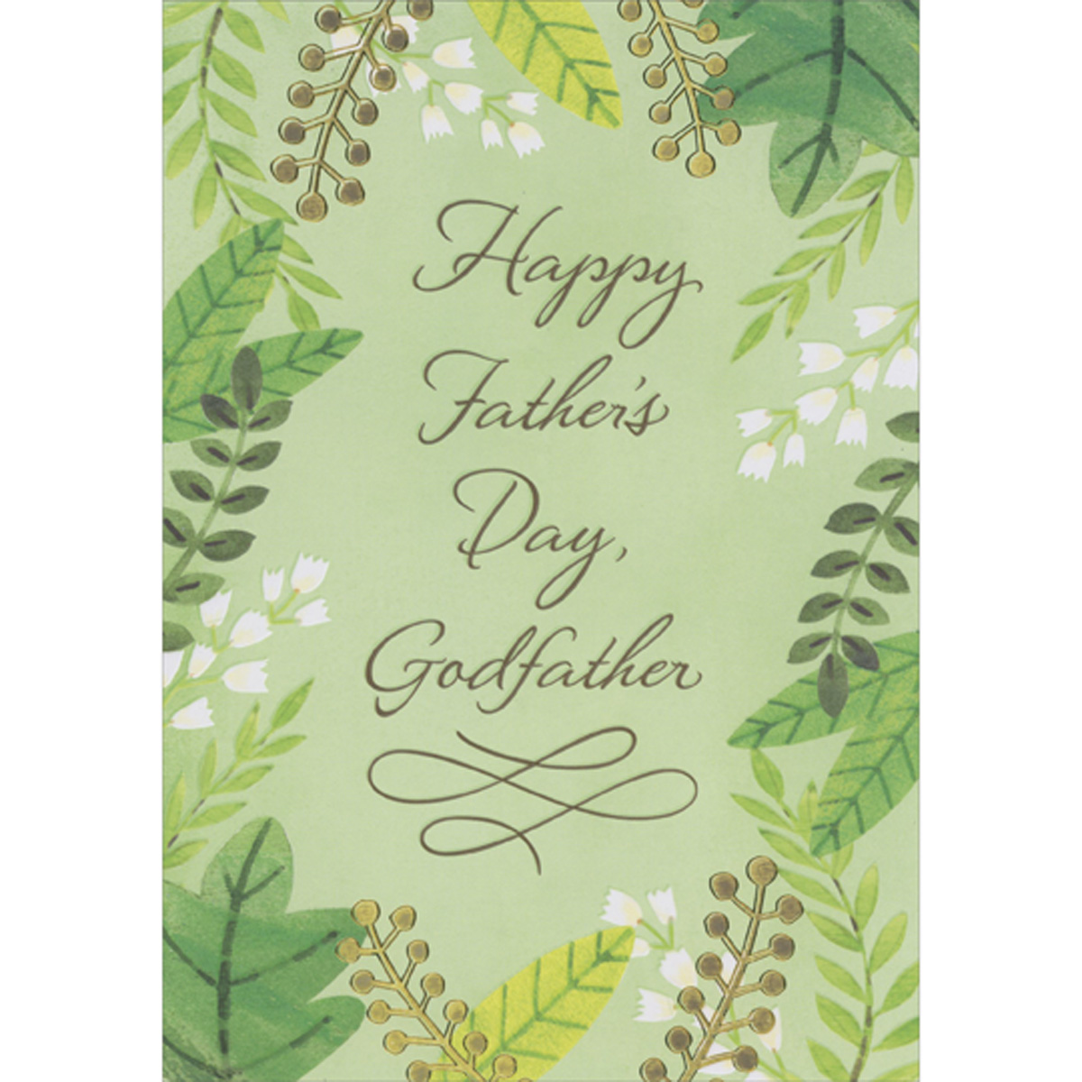Designer Greetings Small White Flowers, Green Leaves and Gold Foil ...
