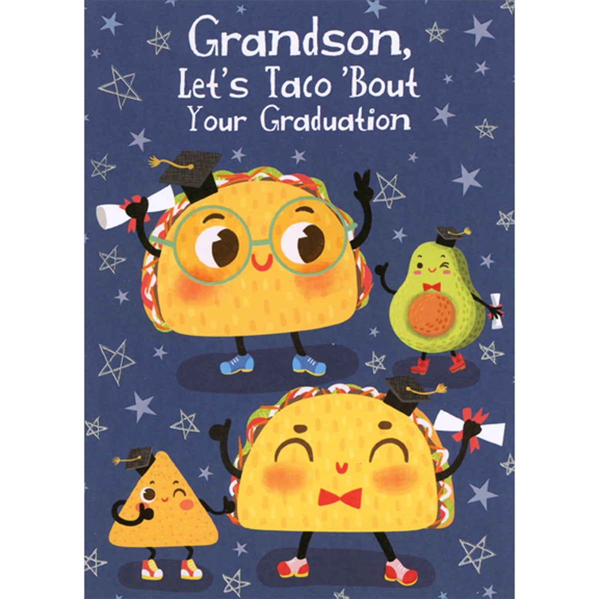 Designer Greetings Smiley Faced Tacos, Avocado and Silver Foil Stars ...