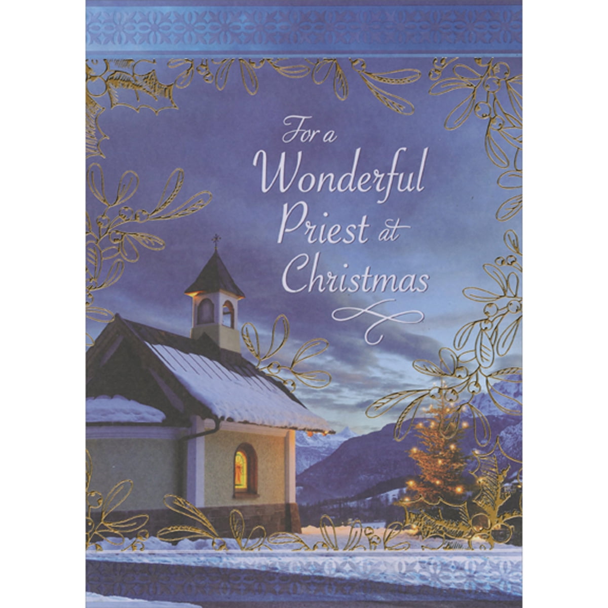 Designer Greetings Snow Covered Small Church, Sky and Mountains with ...