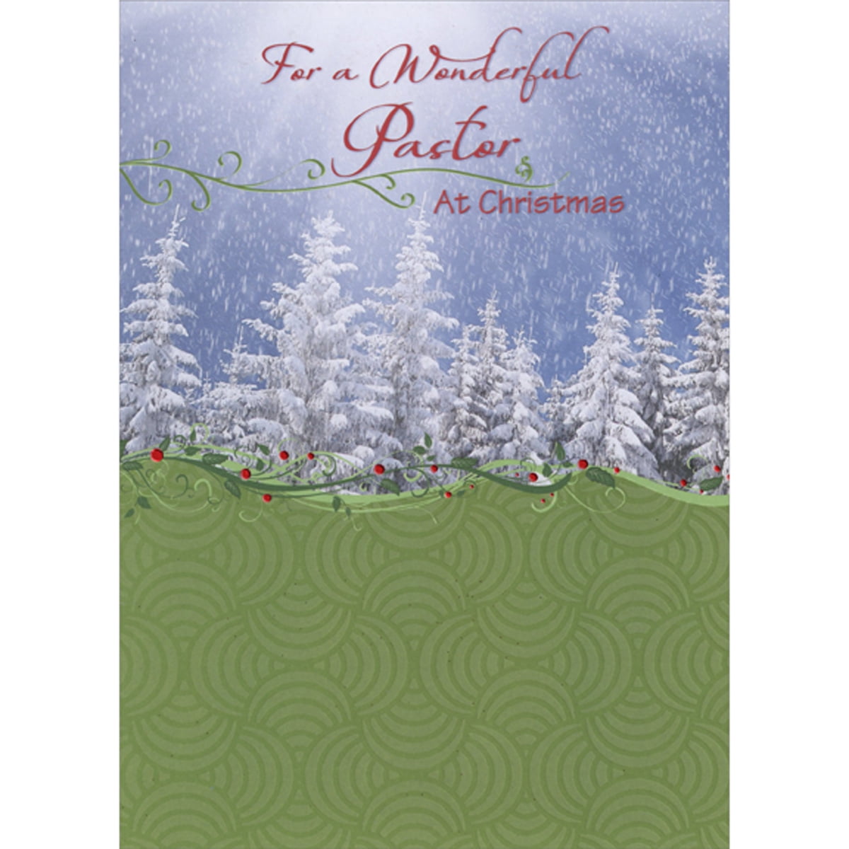 Designer Greetings Snow Covered Trees Over Green Swirls Panel Christmas ...