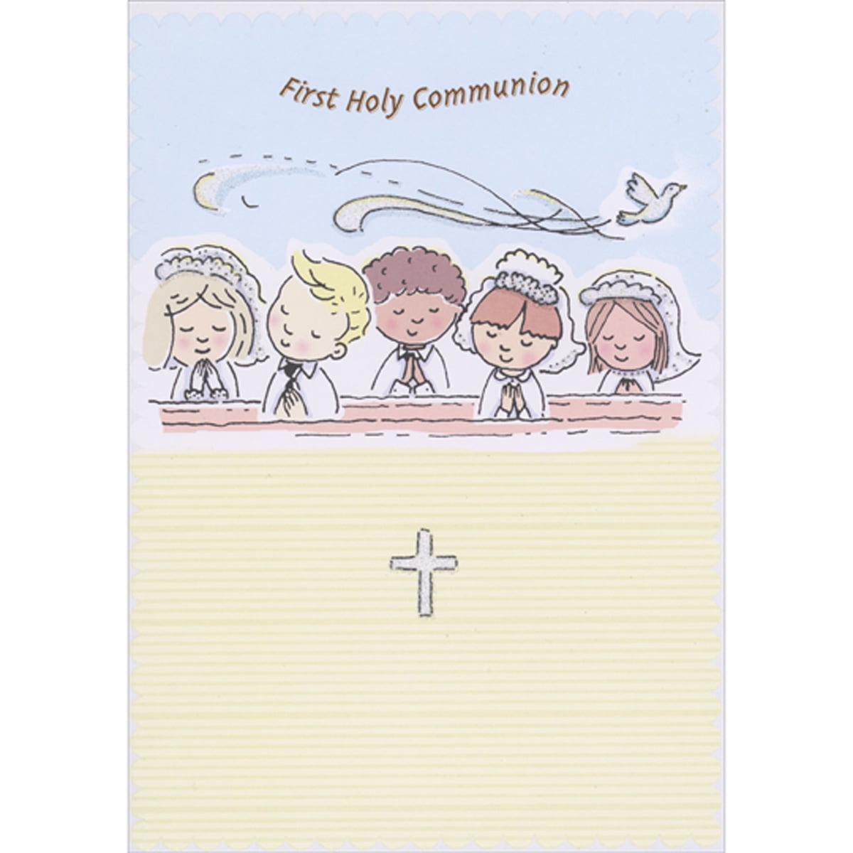 Designer Greetings Sparkling Dove Flying Over Praying Children in Pews ...