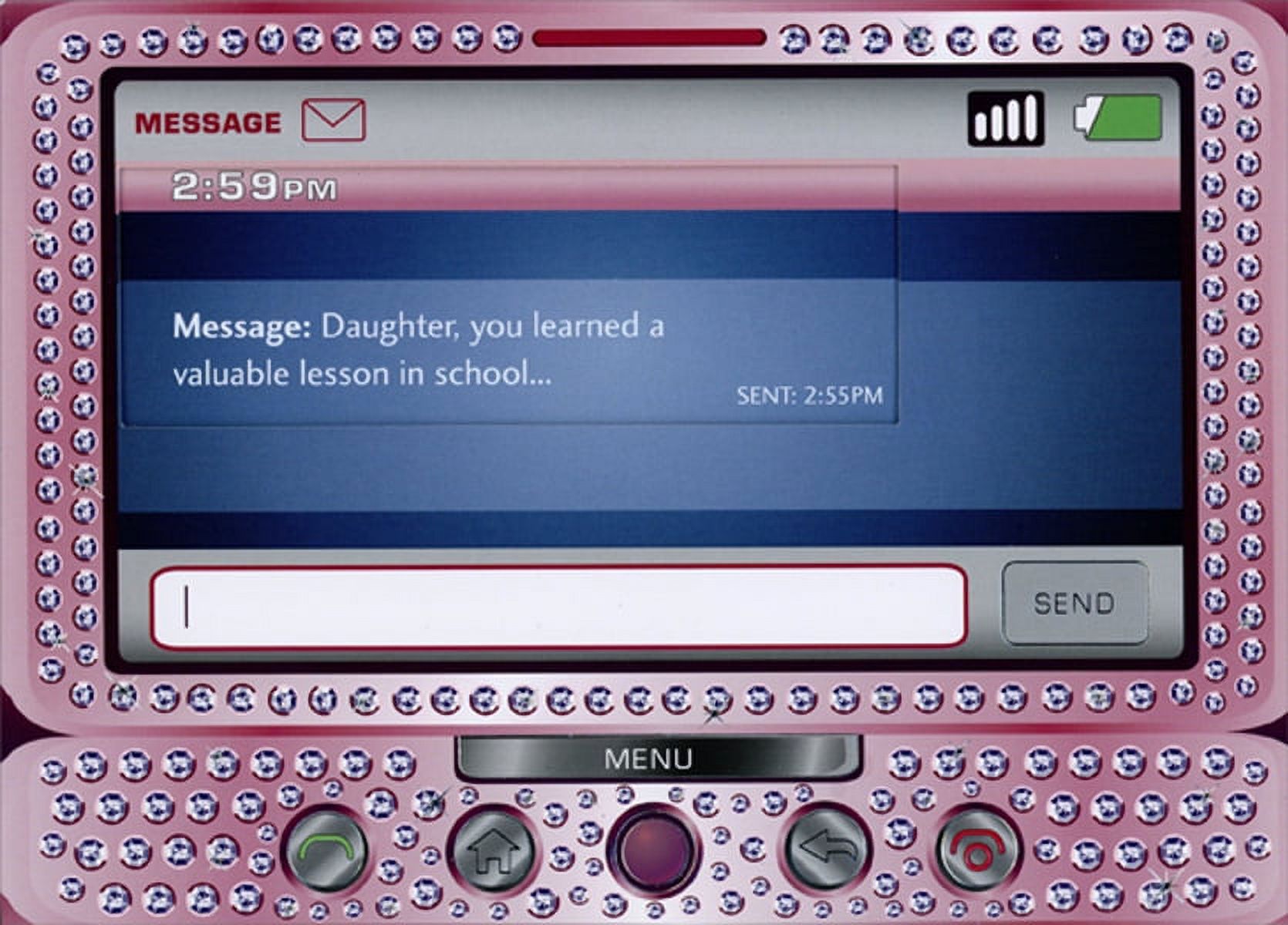 Designer Greetings Text Message on Bedazzled Pink Device Funny ...