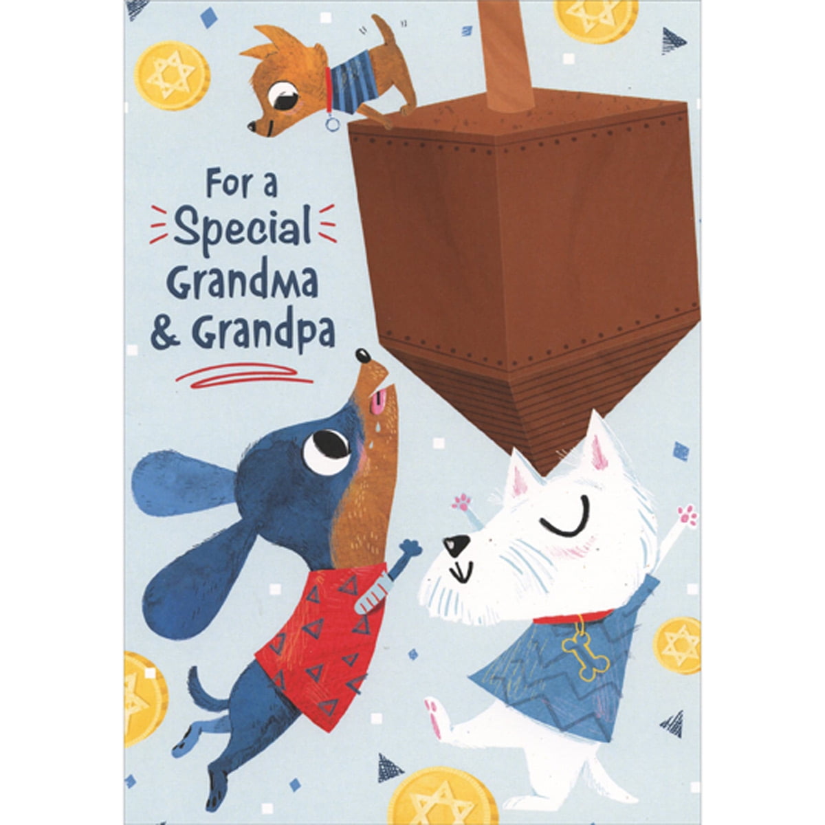Designer Greetings Three Cute Dogs and Large Brown Dreidel Juvenile ...