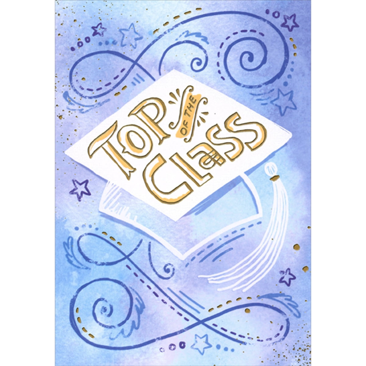 Designer Greetings Top of Class: White Cap and Tassel and Blue Swirls ...