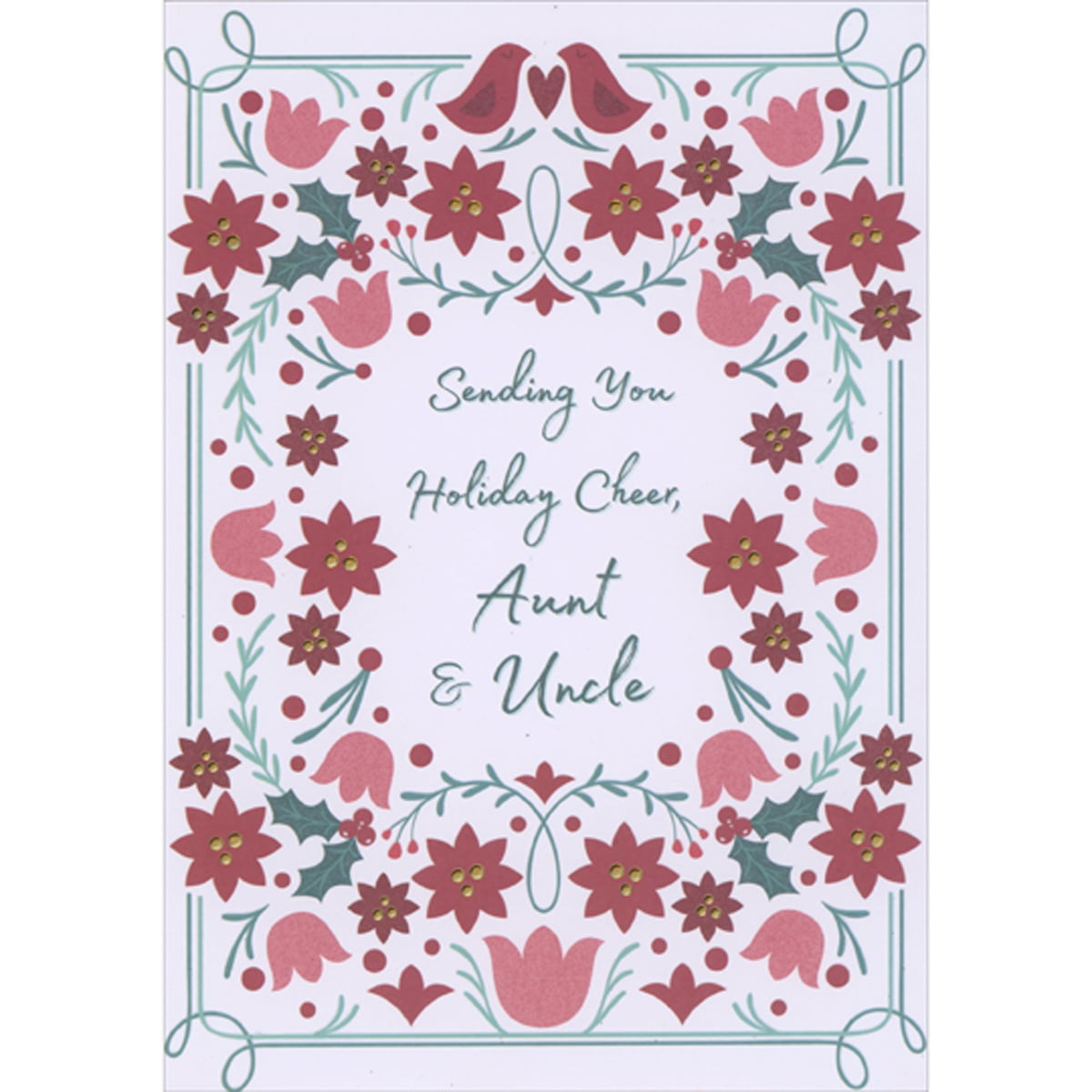Designer Greetings Two Red Birds Above Red and Pink Flower Border ...