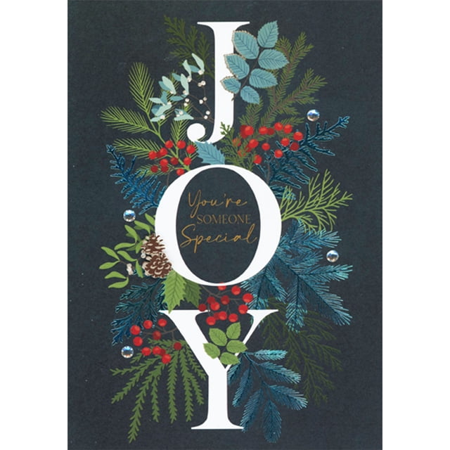 Designer Greetings Vertical JOY with 3D Pine Cone, Branches and Gems ...