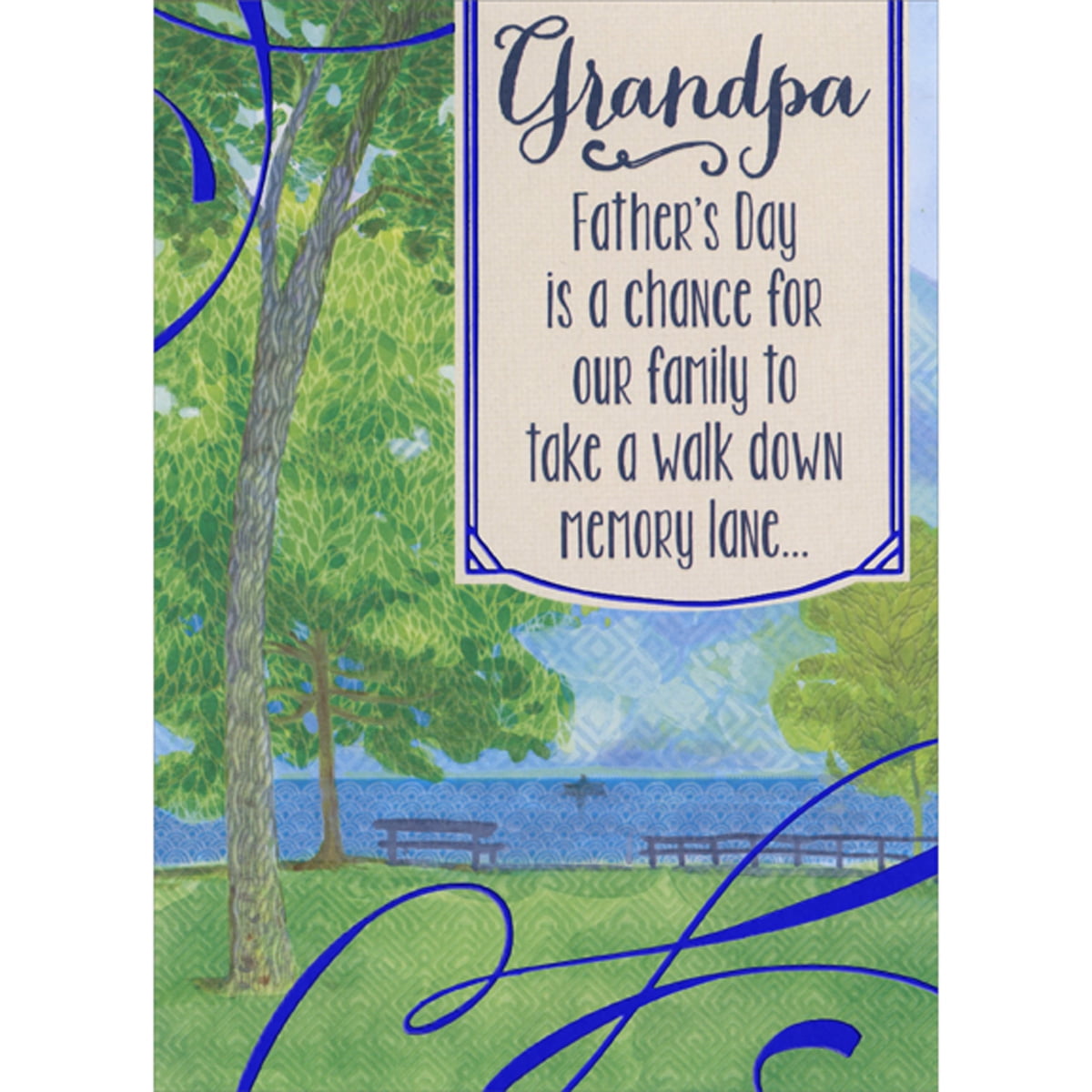 Designer Greetings Walk Down Memory Lane: Park with Blue Foil Swirls ...