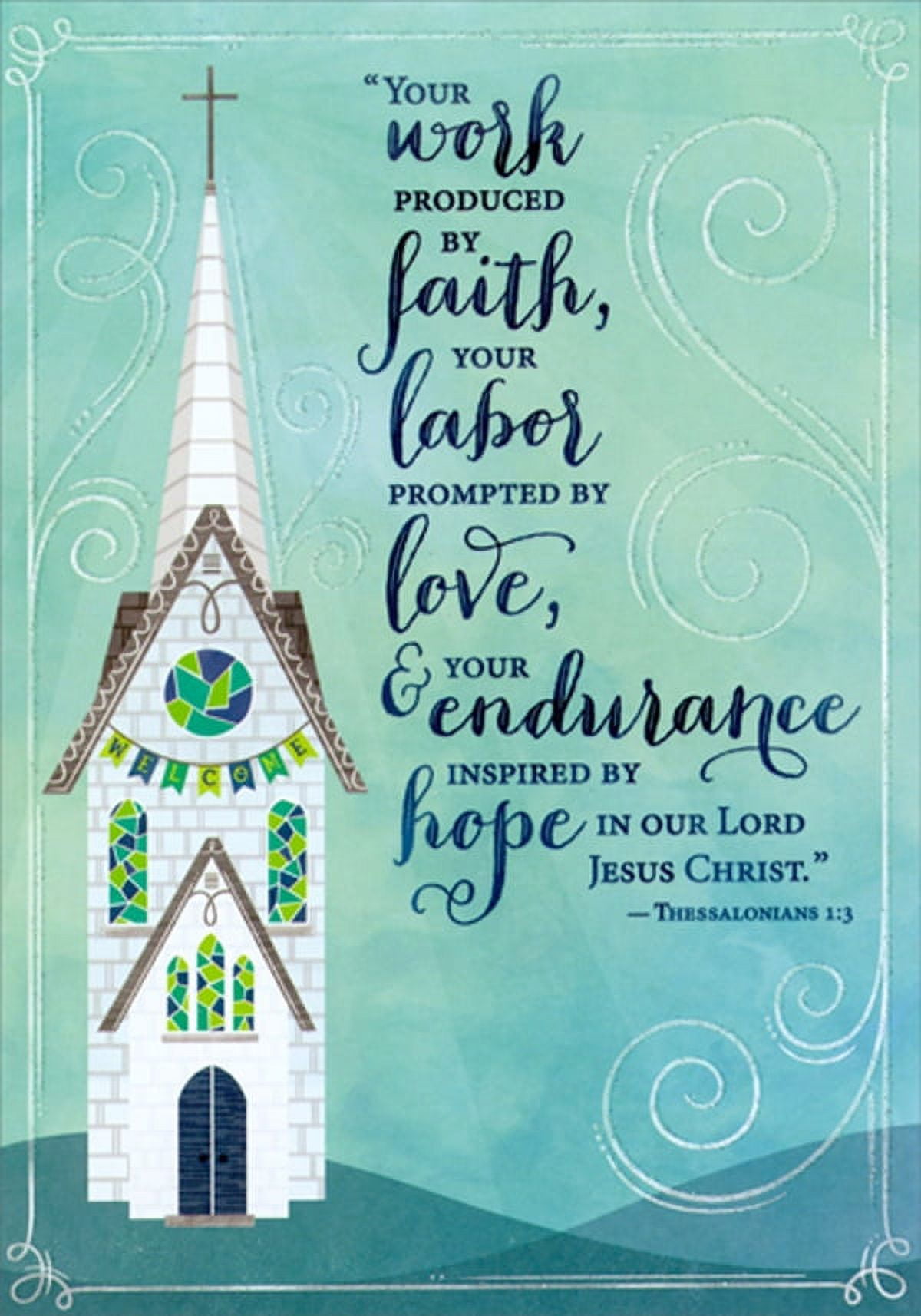 Designer Greetings White Church : Blue and Green Stained Glass Windows ...