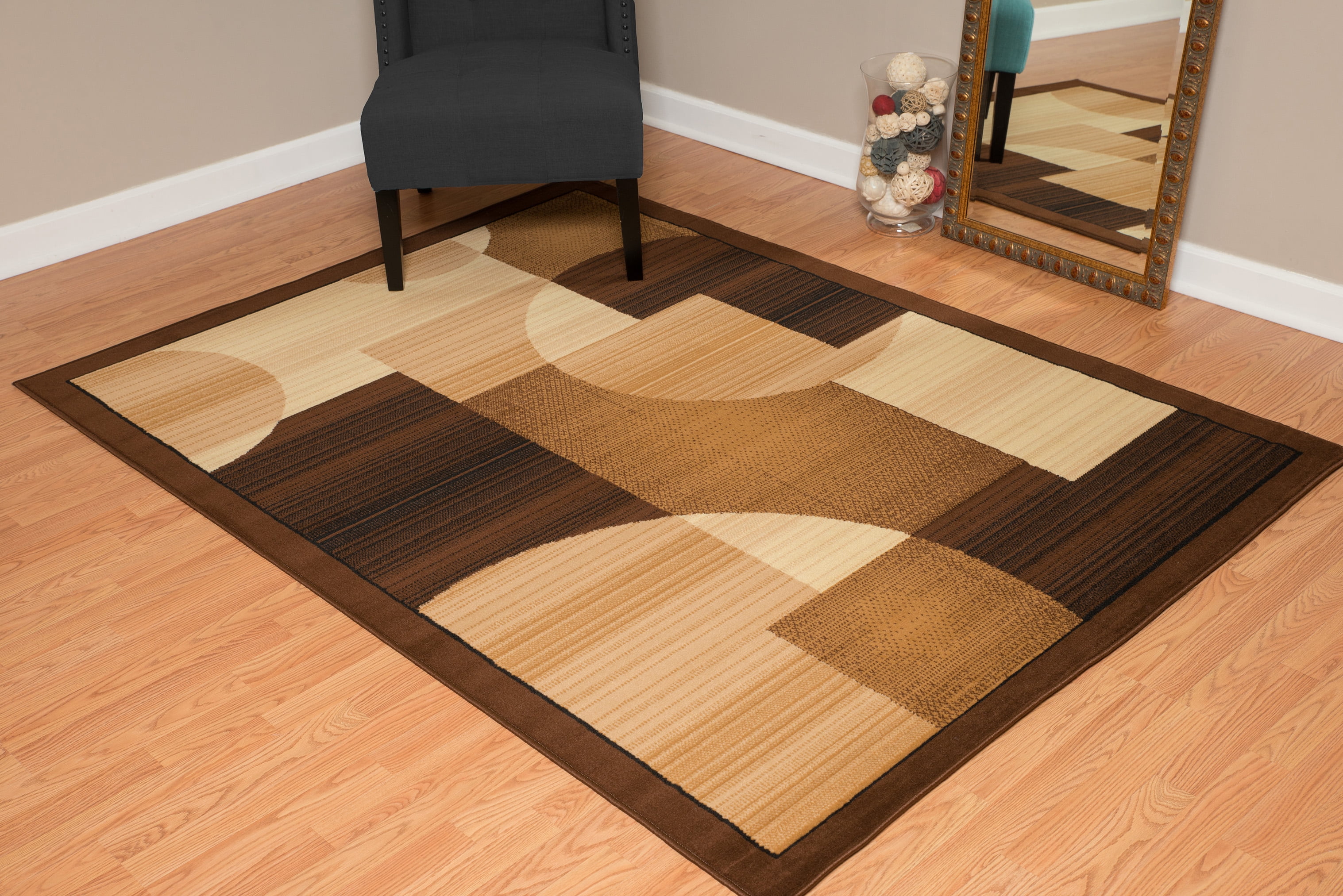 Designer Home Soft Transitional Indoor Modern Area Rug Circles Blocks ...